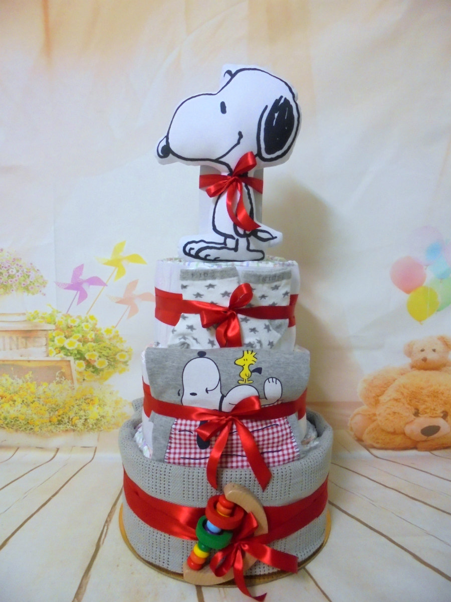 I love Snoopy 3όροφη μωρότουρτα | Diapercakes.gr